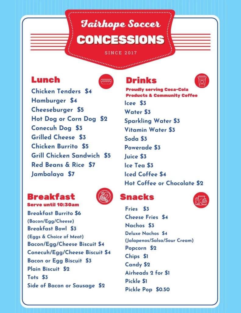 Concession Stand Menu – Fairhope Soccer Club