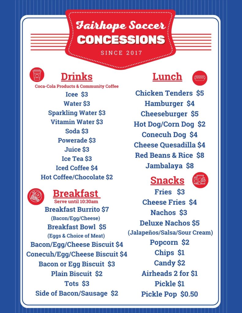 Concession Stand Menu – Fairhope Soccer Club